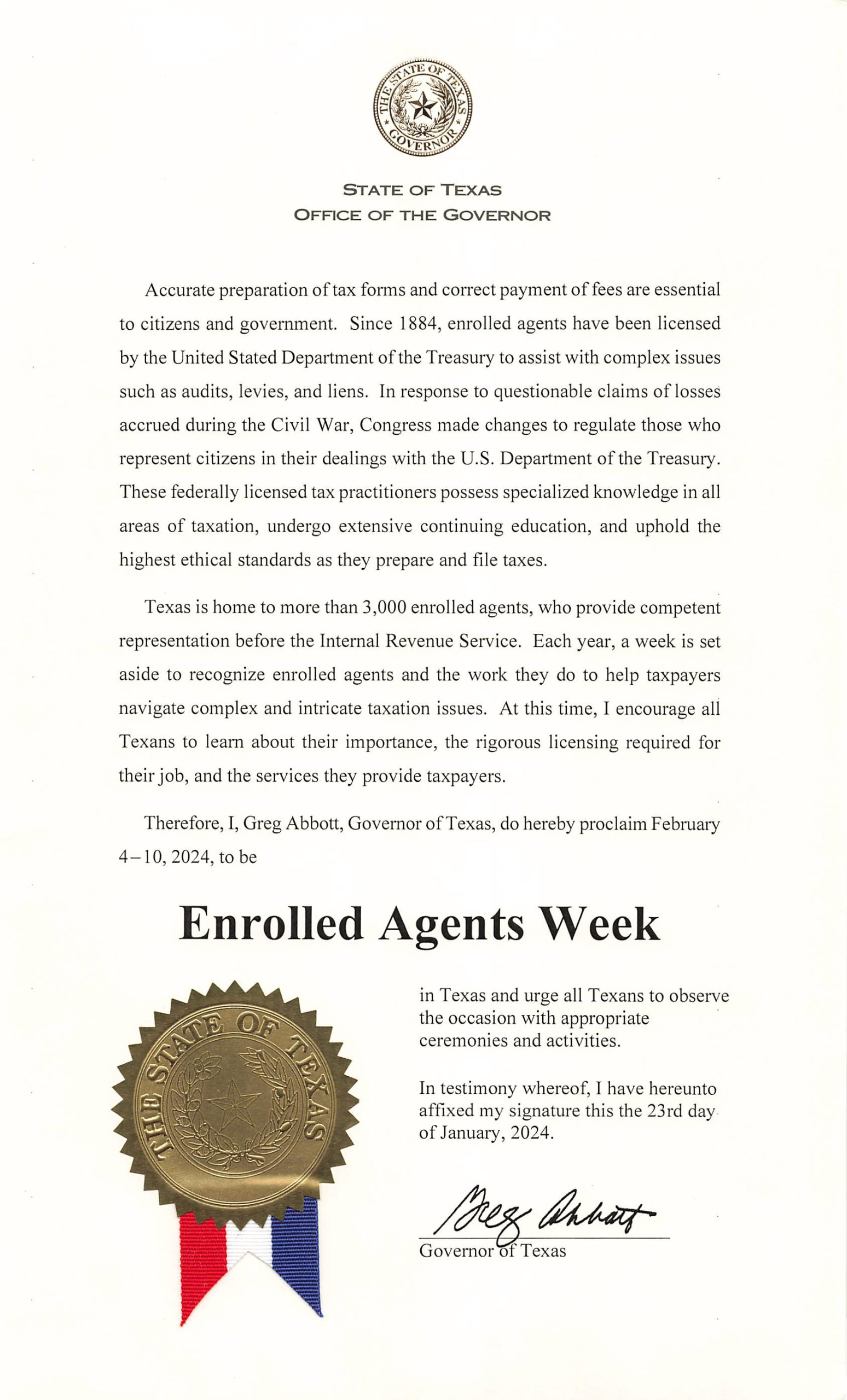 Enrolled Agents Week Declaration – Schoppe’s Tax Service, Inc.